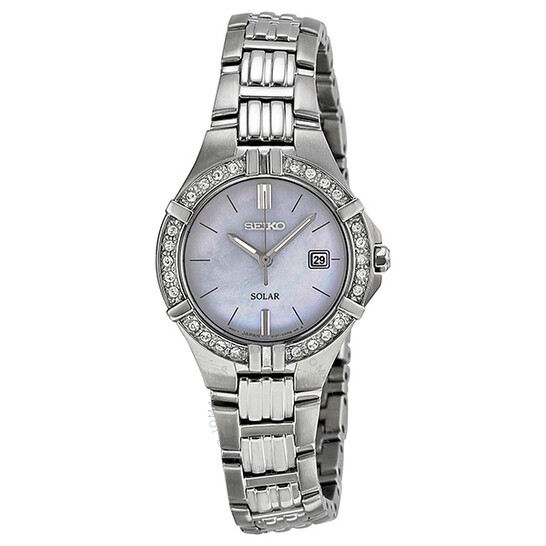 Seiko Solar Mother Of Pearl Dial Stainless Steel Ladies Watch Sut087