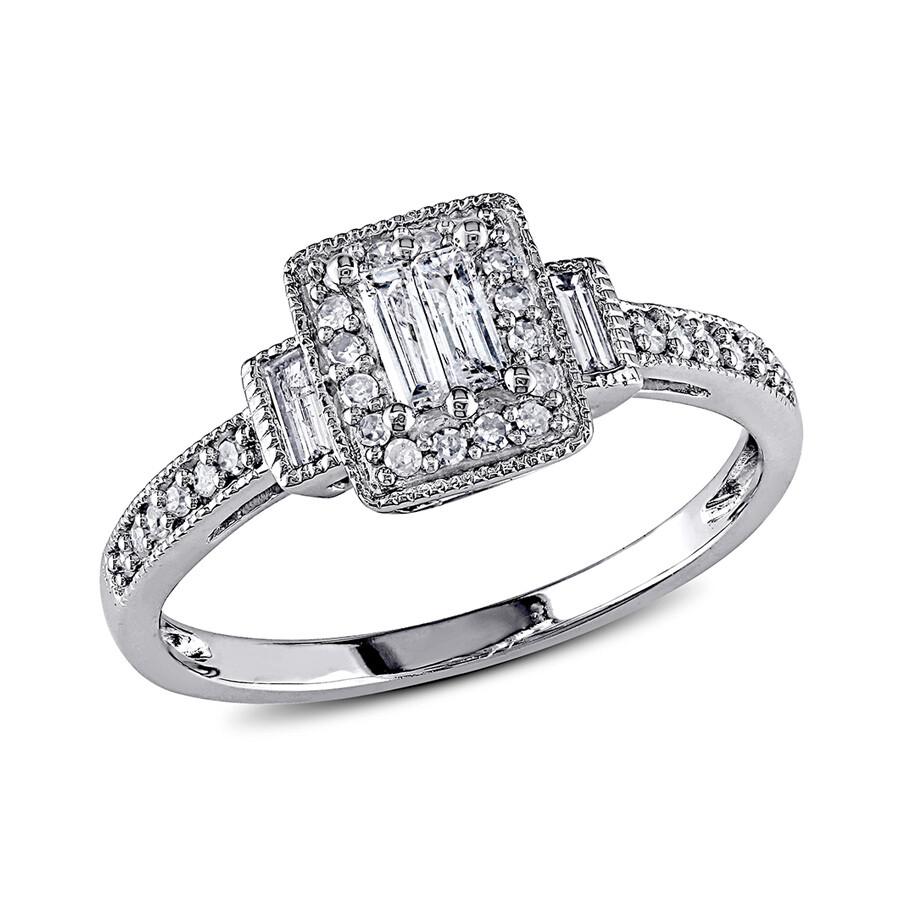 Amour 1/3 CT Parallel Baguette and Round Diamonds TW Engagement Ring ...