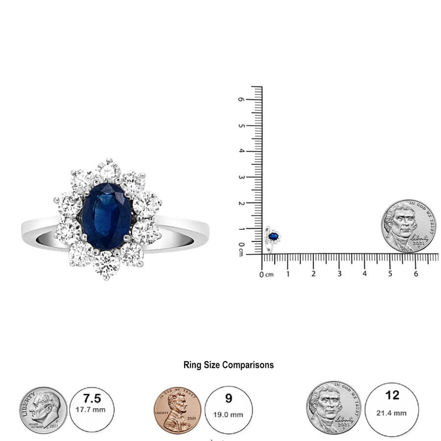 Haus Of Brilliance 18K White Gold 7x5 mm Oval Cut Blue Sapphire and ...