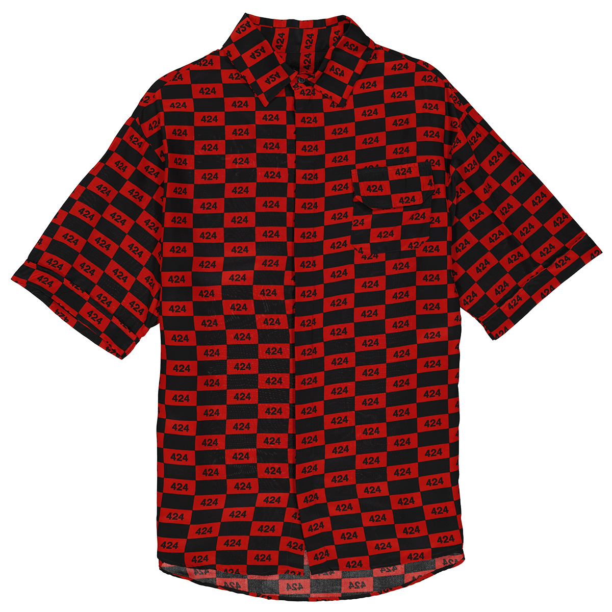 424 Men's Short-sleeve Repeat 424 Logo Shirt In Red/Black 424C-PSS20 ...