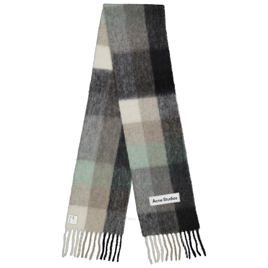 Acne Studios Green/Grey/Black Mohair Checked Scarf FNUX-SCAR000115 7323335825074 - Apparel ...