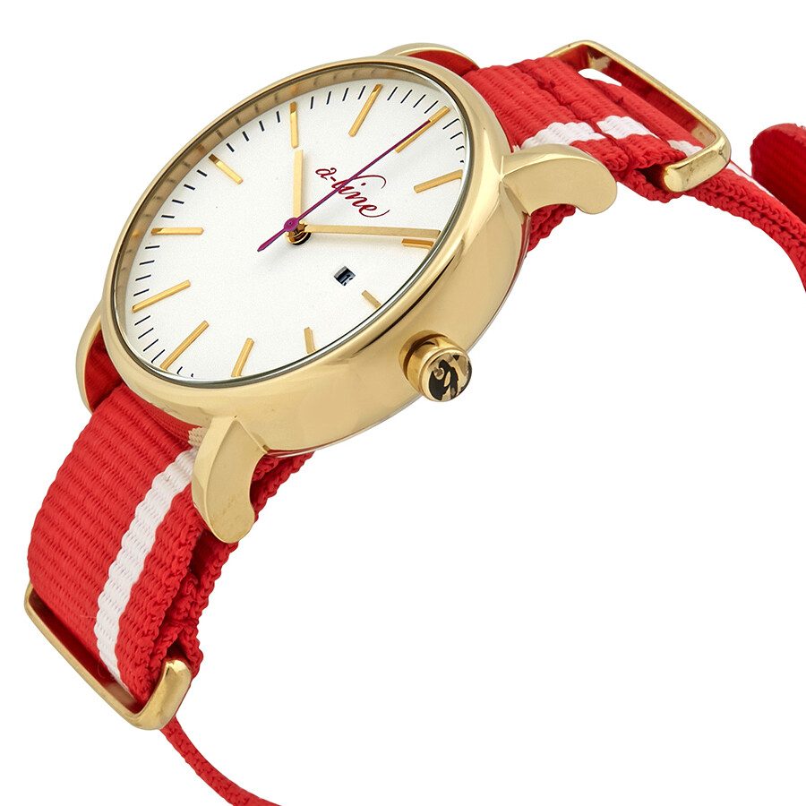 A_Line White Dial Red and White Fabric Ladies Watch 50593-YG-02-RDS ...