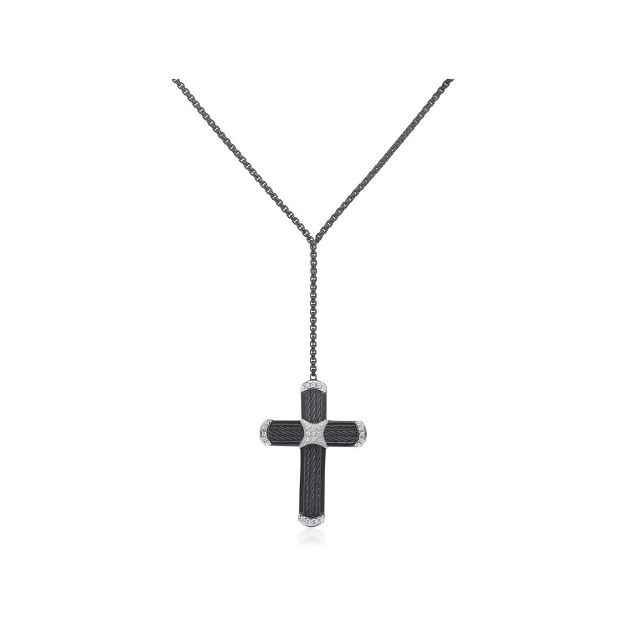 Alor Black Cable & Chain “WY” Cross Lariat Necklace with 14K Gold ...