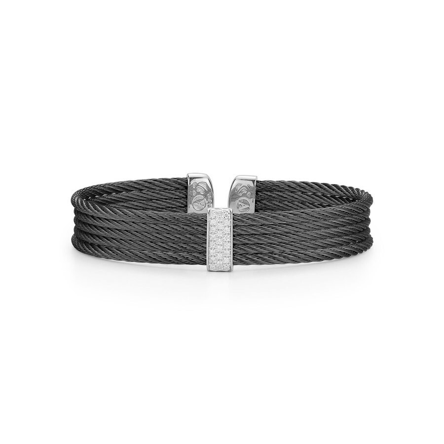 Alor Black Cable Mini Cuff with 18kt White Gold & Diamonds 04-52-0651 ...