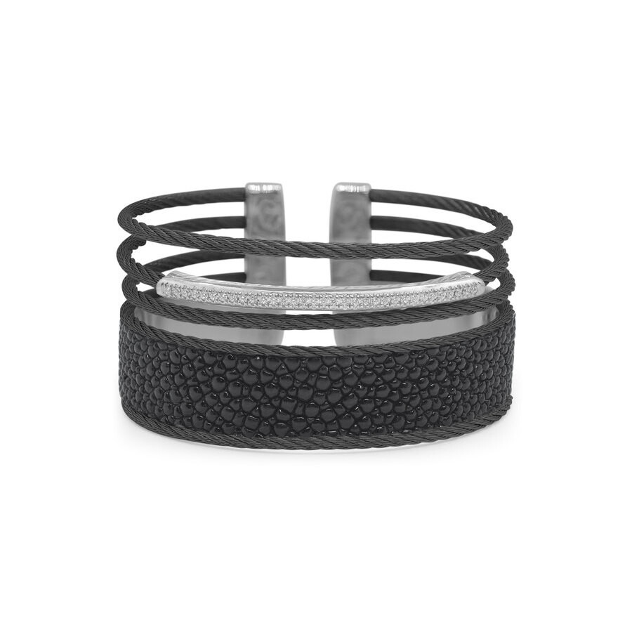 Alor Black Cable Stacked Wide Open Cuff with Black Stingray and 18K ...