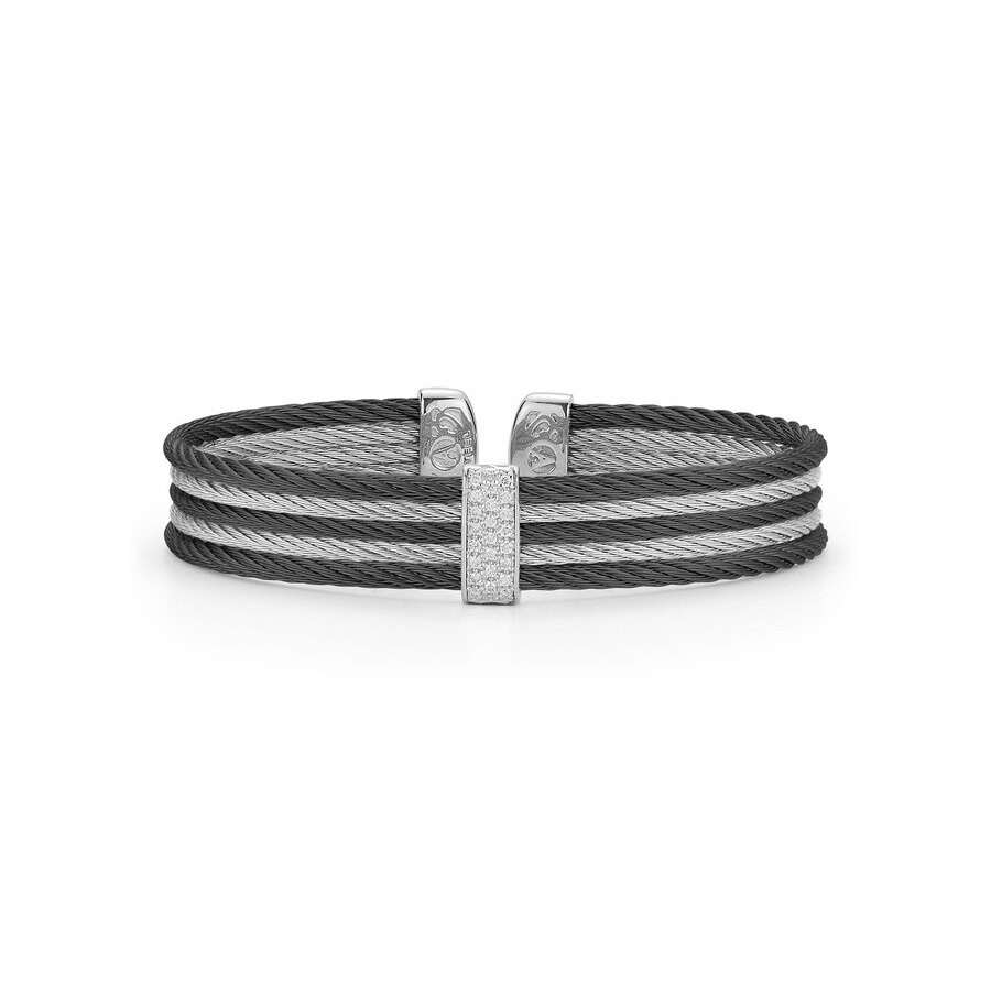 Alor Black & Grey Cable Mini Cuff with 18kt White Gold & Diamonds 04-45 ...