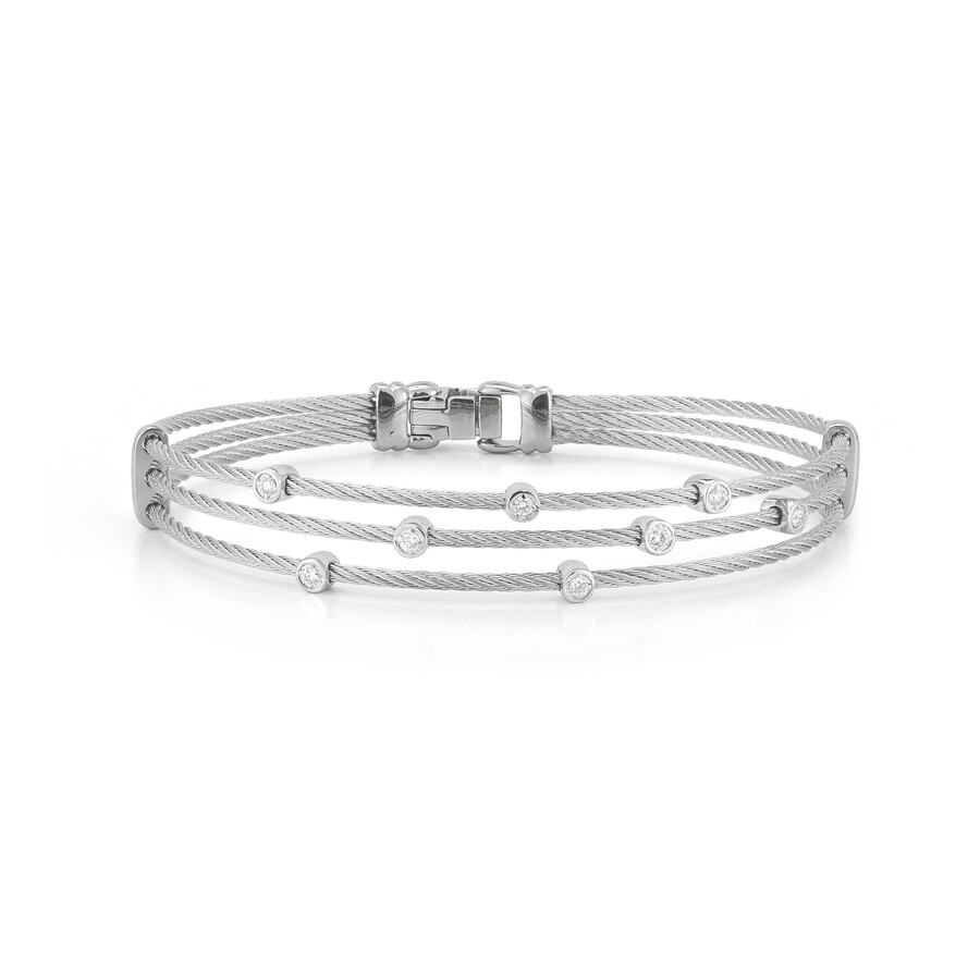 Alor Grey Cable Triple Strand Bracelet with 18kt White Gold & Diamonds ...