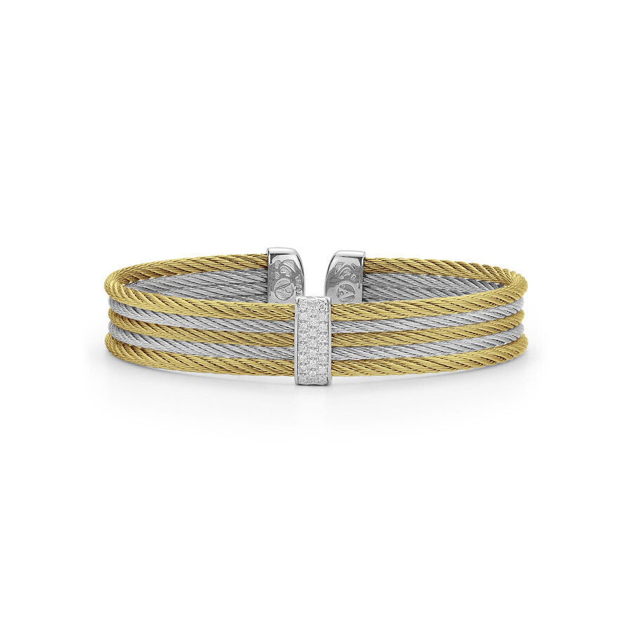 Alor Grey & Yellow Cable Mini Cuff with 18kt White Gold & Diamonds 04 ...