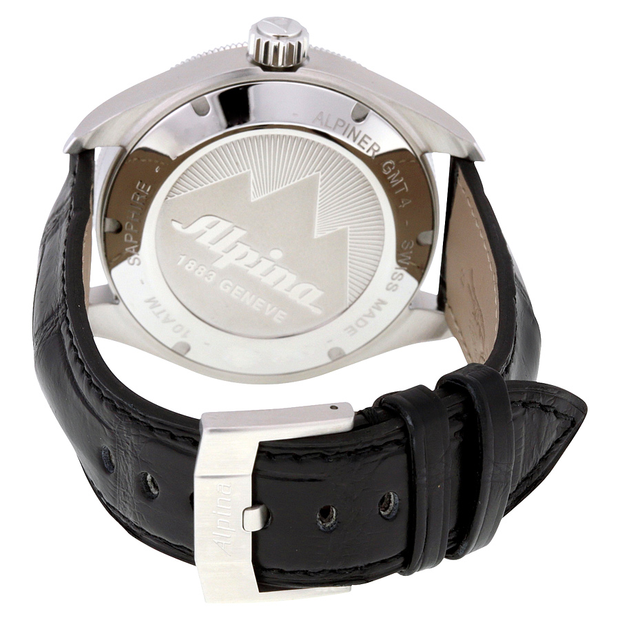 Alpina Alpiner GMT 4 Automatic Silver Dial Black Leather Men's Watch AL ...