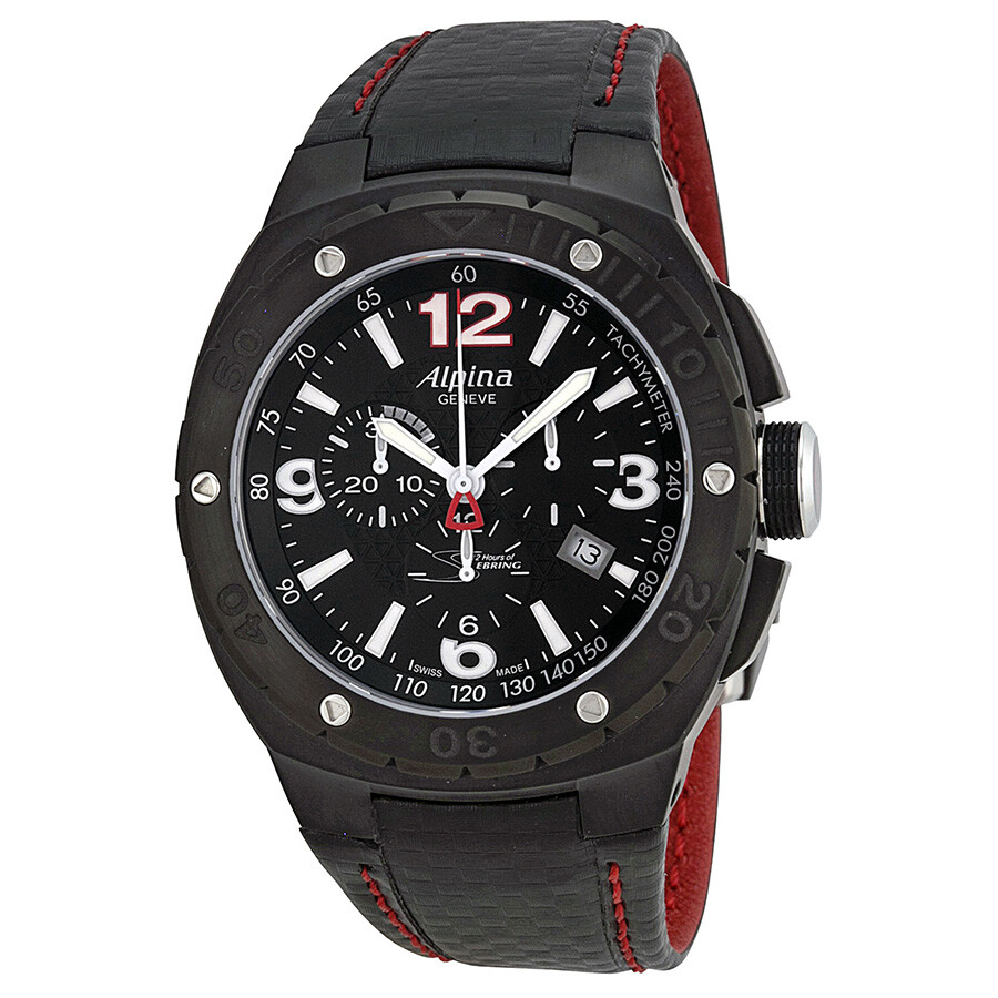 Alpina Racing Chronograph Black Dial Black Leather Men's Watch ...