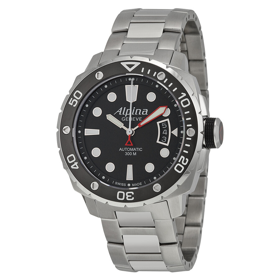 Alpina Seastrong Diver 300 Automatic Black Dial Steel Men's Watch AL ...