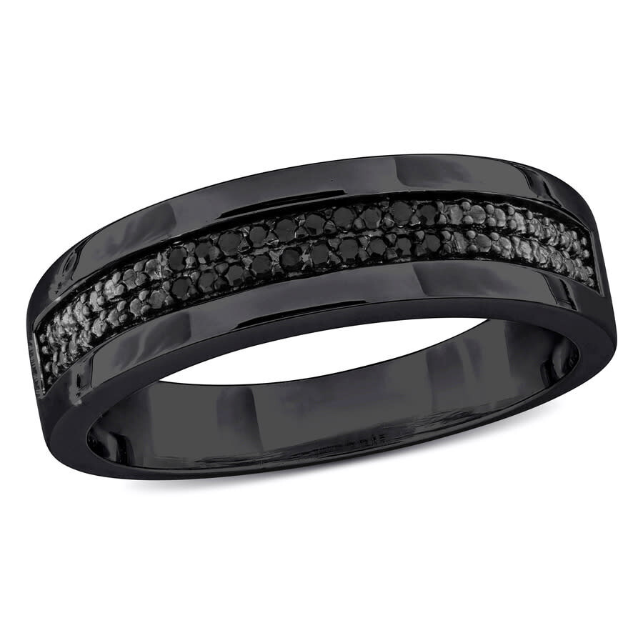 Amour 1/10ct TDW Black Diamond Double Row Men's Ring in Black Rhodium ...