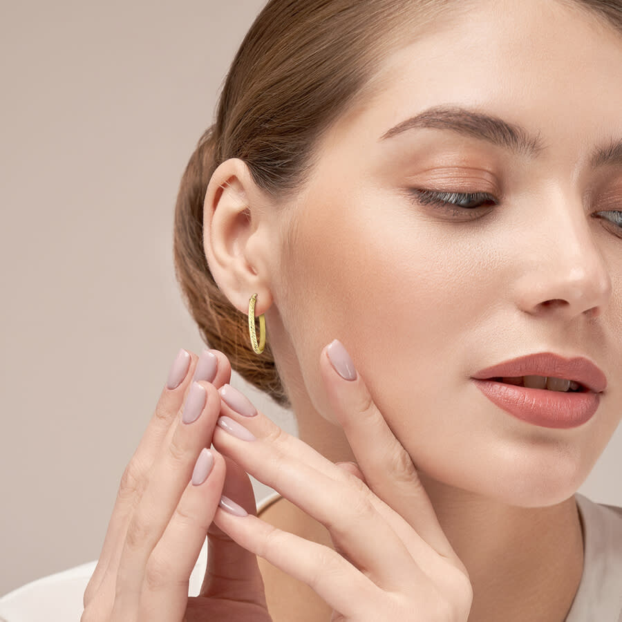 Amour 19mm Edged Hinged Hoop Earrings in Textured 10k Yellow Gold JMS011007 - Jewelry - Jomashop