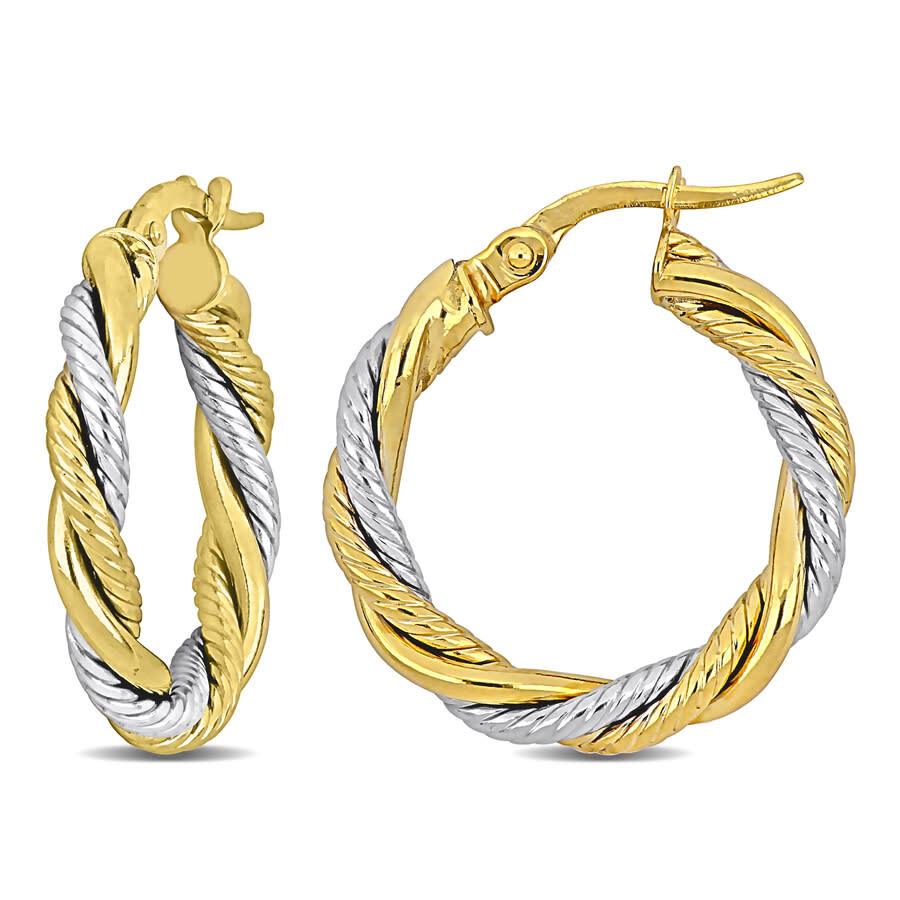 Amour 20mm Twisted Hoop Earrings in 10k Yellow and White Gold 20mm JMS011014 - Jewelry - Jomashop