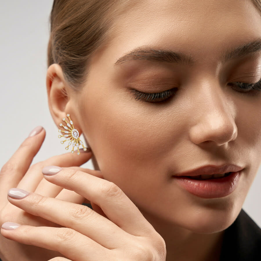 Amour 3/4CT TDW Marquise and Round-shaped Diamonds Semi-sunburst Leverback Earrings In 14K ...