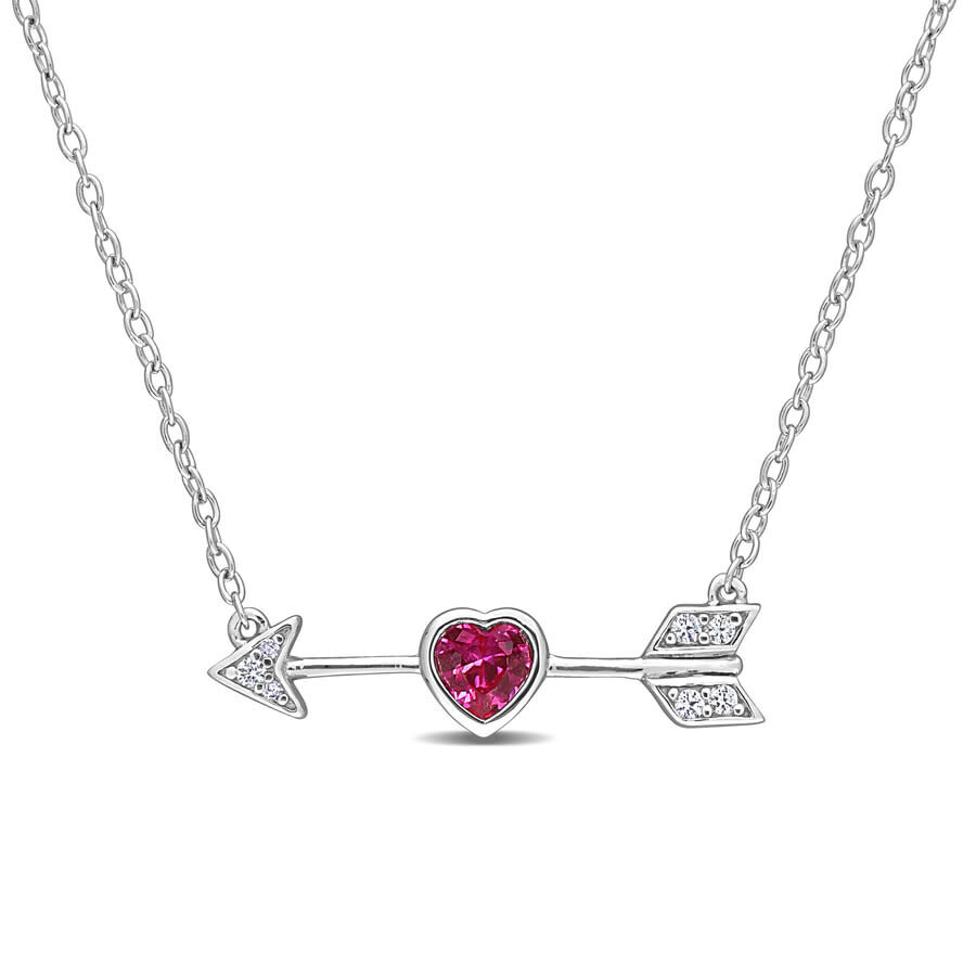 Amour 3/8 CT TGW Created Ruby Created White Sapphire and Diamond Accent Heart and Arrow Pendant ...