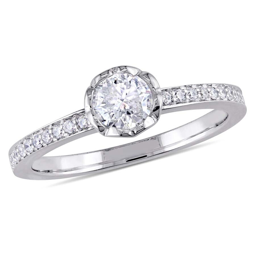 Amour 5/8 CT TW Heart Gallery Diamond Floral 14k White Gold Engagement ...