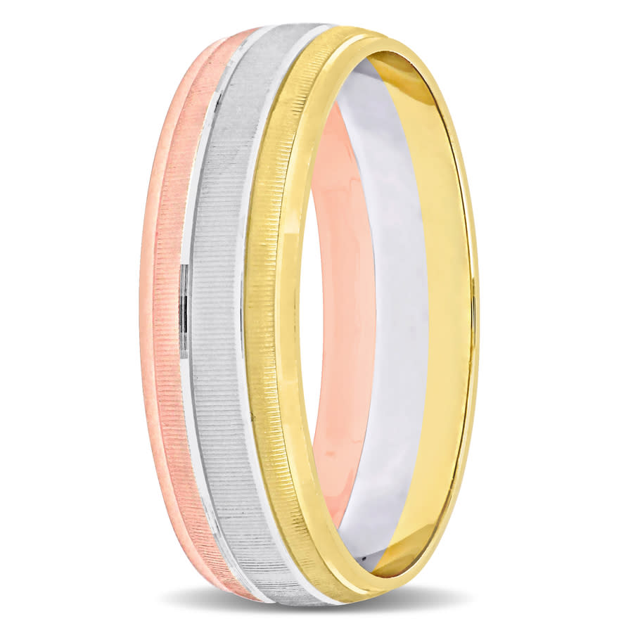 Amour Men's 6mm Brushed Finish Wedding Band In 14K 3-Tone Rose, White ...