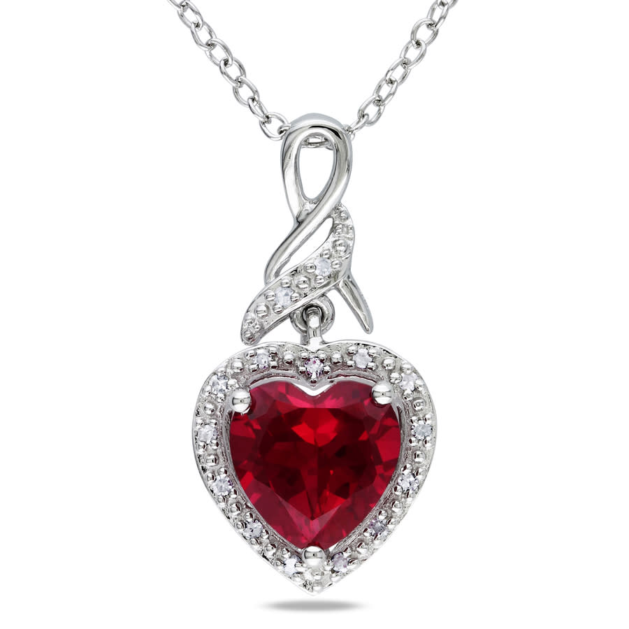Amour Diamond and Created Ruby Heart Twist Pendant with Chain In ...