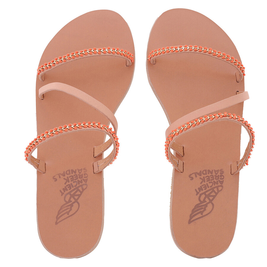 Ancient Greek Sandals Natural/Coral Apli Polytimi Chain Detail Sandals ...