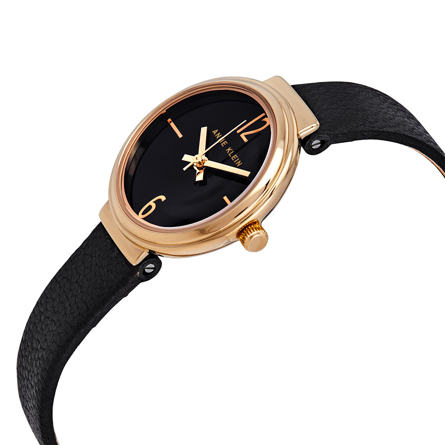 Anne Klein Black Dial Black Leather Ladies Watch AK/3230BKBK ...