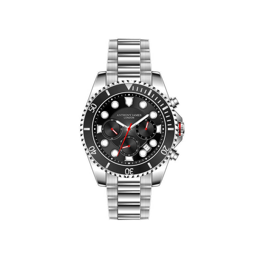 Anthony James Stealth Chronograph Quartz Black Dial Men's Watch AJ062 ...