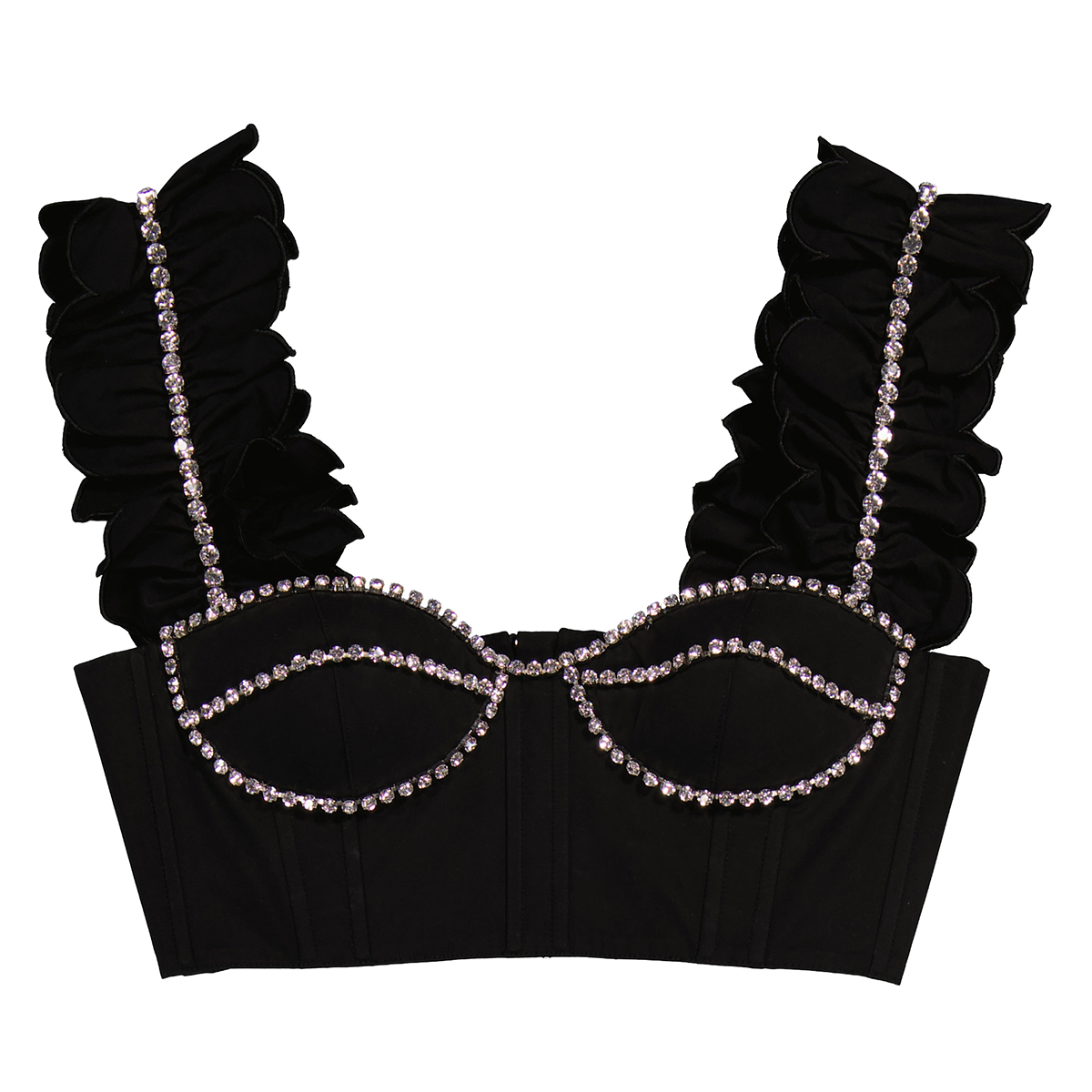 Area Ladies Crystal Embellished Poplin Ruffle Bustier Cropped Top, Size ...
