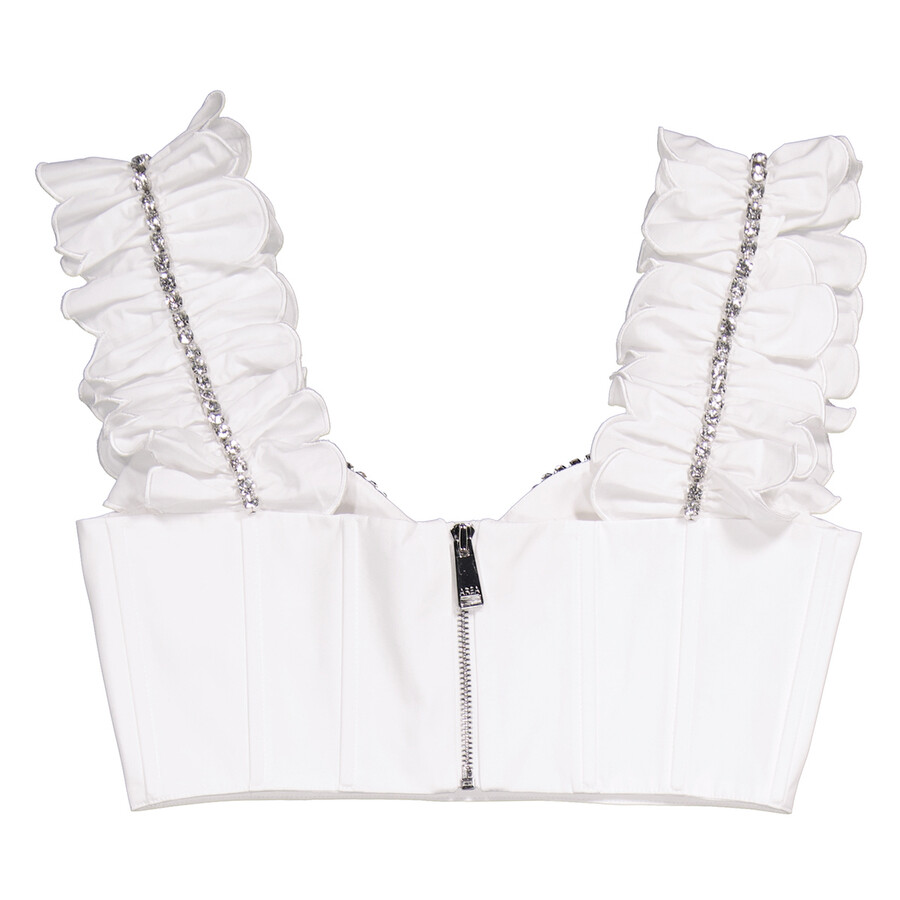 Area Ladies Crystal Embellished Poplin Ruffle Bustier Cropped Top, Size ...