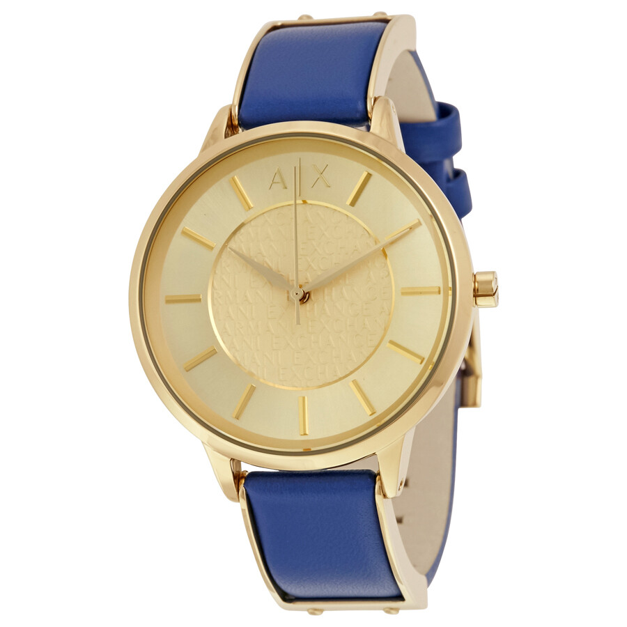 Armani Exchange Olivia Champagne Dial Ladies Leather Watch AX5312 ...