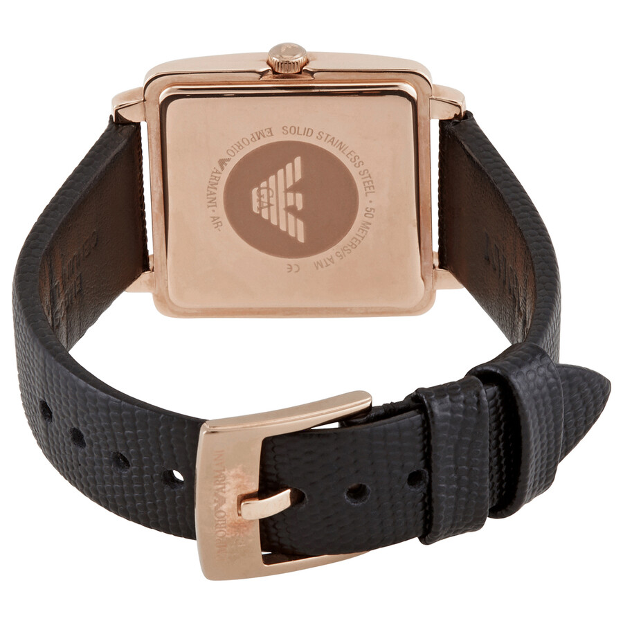 Emporio Armani Armani Quartz Silver Dial Black Leather Ladies Watch ...