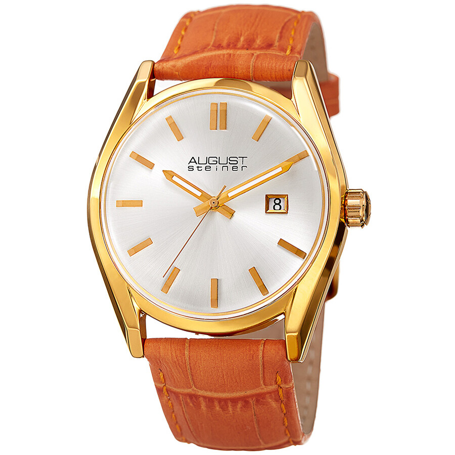 August Steiner Silver Dial Orange Leather Ladies Watch AS8221OR ...