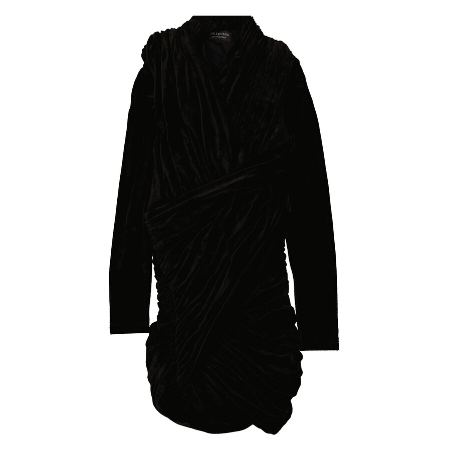 Balenciaga Black Velvet Jersey Draped Mini Dress, Brand Size 34 (US Size 0) 725098 TKQ22 1000 ...