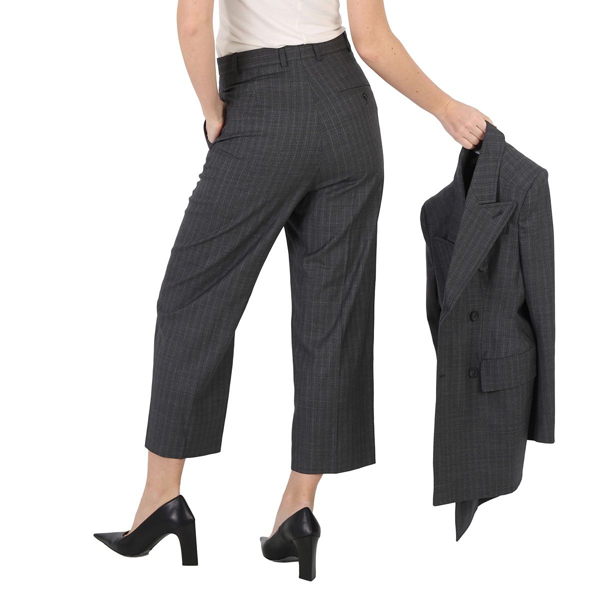 Balenciaga Ladies Grey Pinstripe Pattern Cropped Tailored Pants, Brand ...