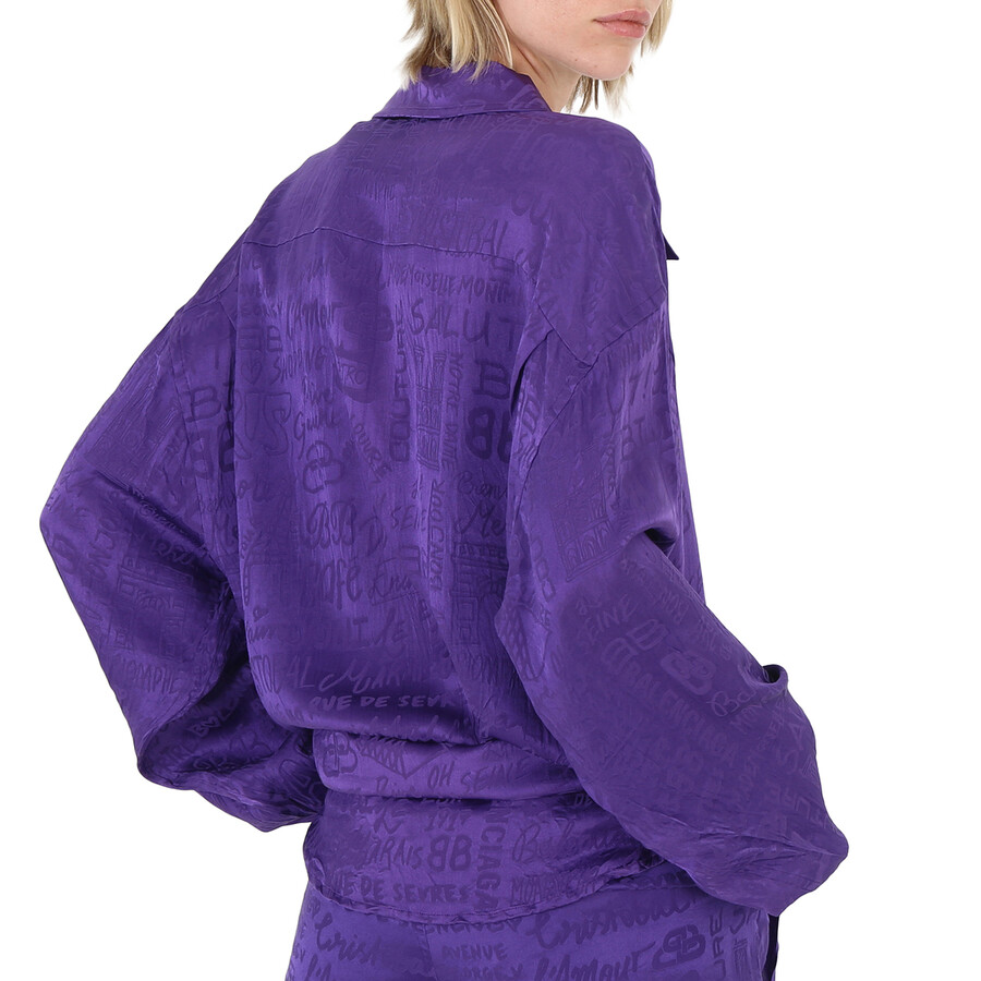 Balenciaga Violet Long-Sleeve Allover Logo Minimal Shirt, Brand Size 34 ...