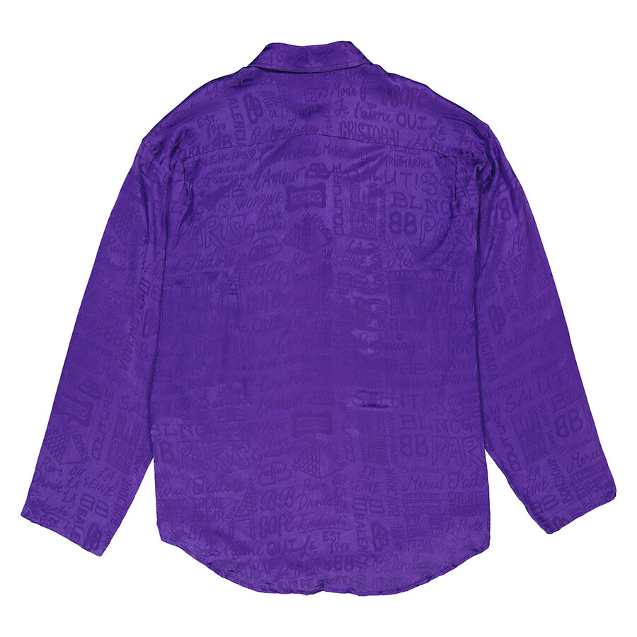 Balenciaga Violet Long-Sleeve Allover Logo Minimal Shirt, Brand Size 34 ...