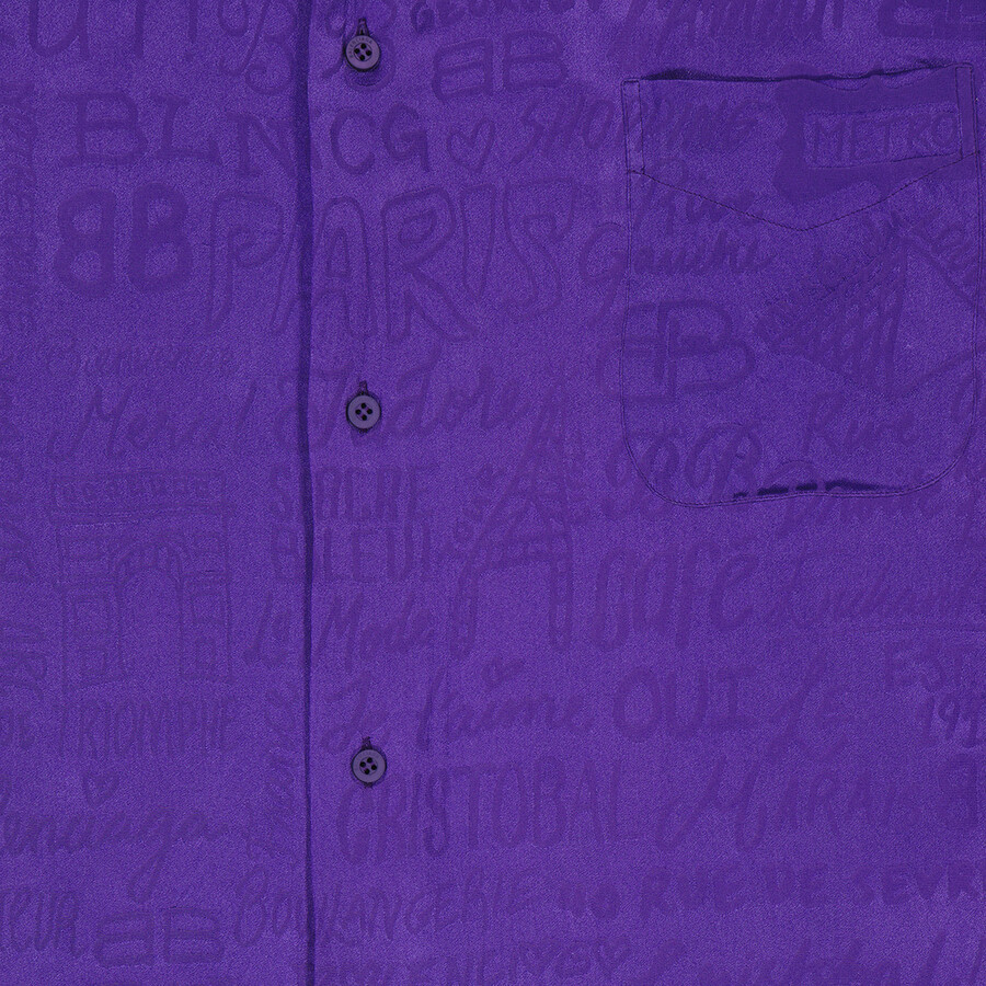 Balenciaga Violet Long-Sleeve Allover Logo Minimal Shirt, Brand Size 34 ...