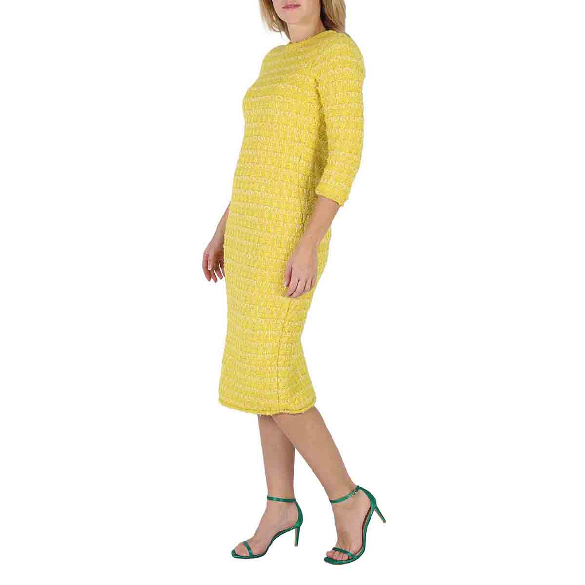 Balenciaga Yellow BB Button Boucle Woven Tweed Midi Dress, Size Medium ...