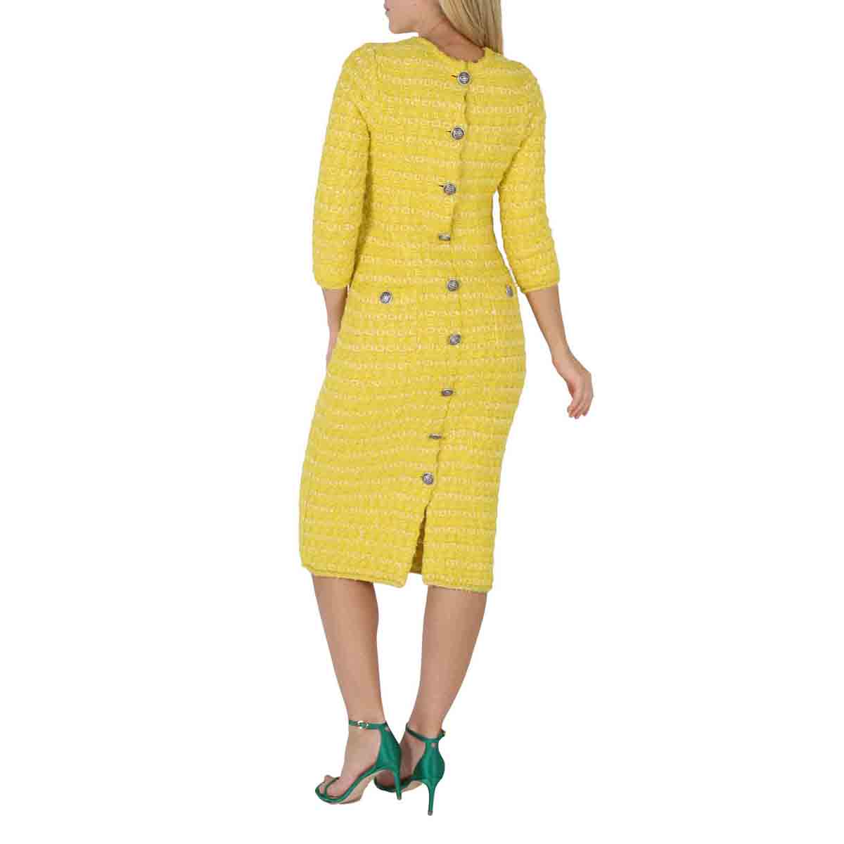 Balenciaga Yellow BB Button Boucle Woven Tweed Midi Dress, Size Medium ...