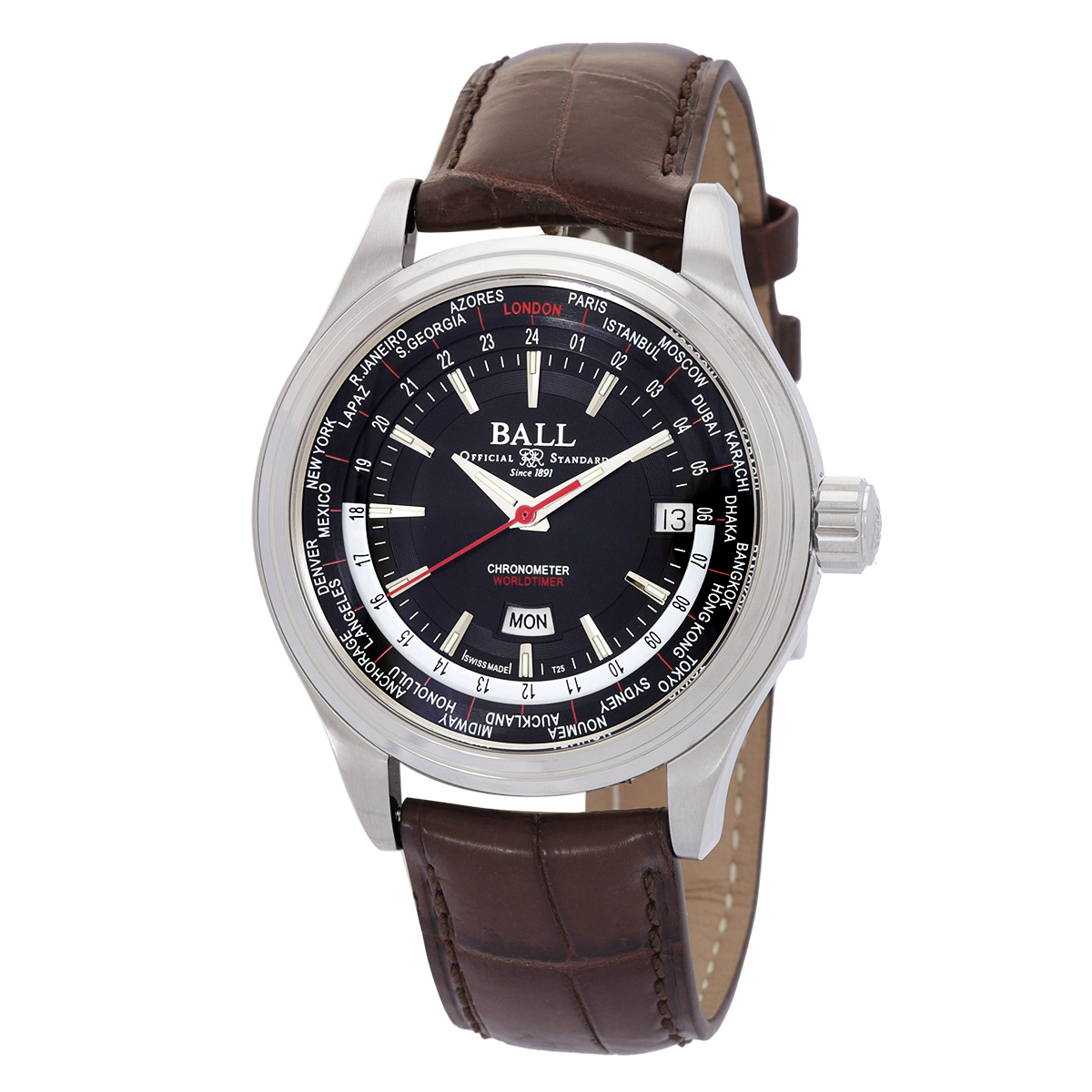 Ball Trainmaster Worldtime Automatic Black Dial Men's Watch GM2020D ...