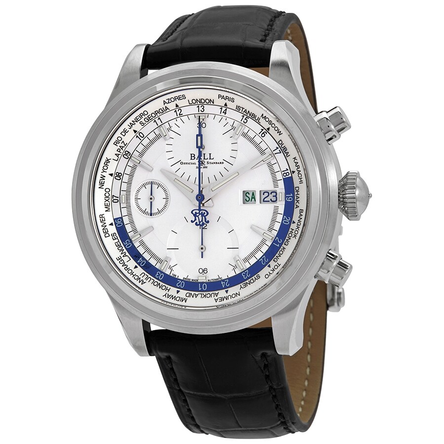 Ball Trainmaster Worldtime World Time Chronograph Automatic White Dial ...