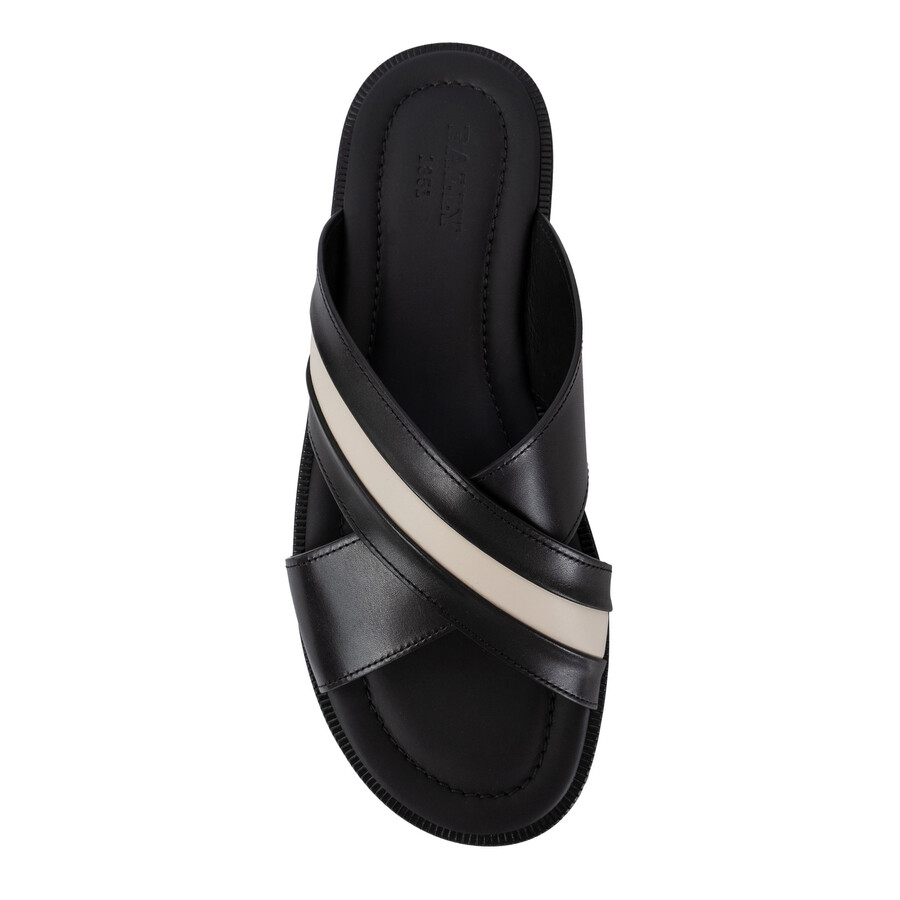 Bally Men's Jabil Black Calf Leather Slide Sandals, Brand Size 45.5 ...