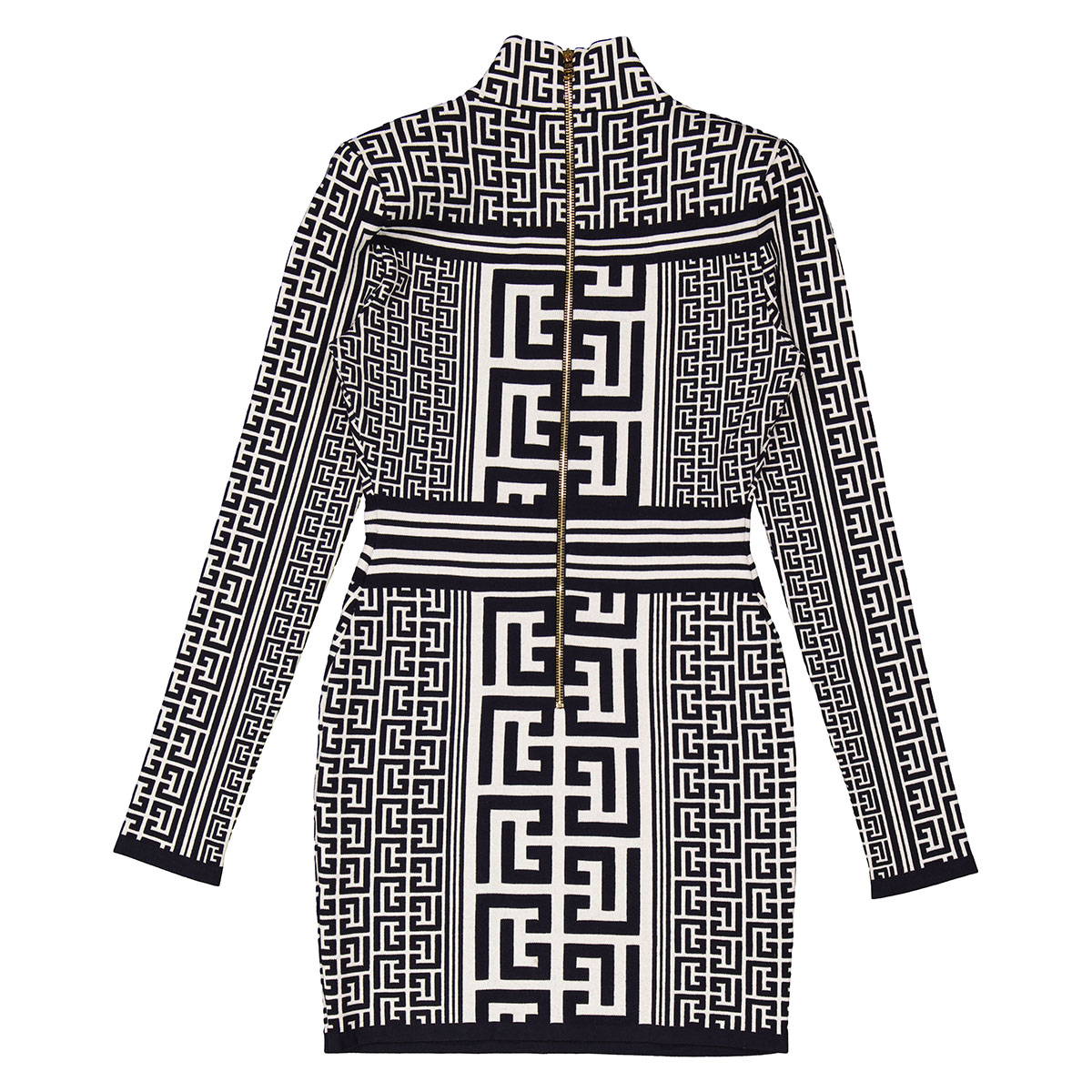 Balmain Long-Sleeve Monogram Knit Mini Dress, Brand Size 40 (US Size 8 ...