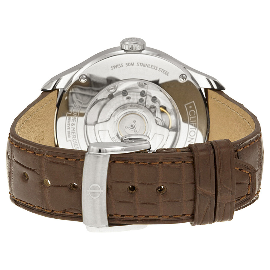 Baume Et Mercier Baume and Mercier Clifton Silver Dial Brown Leather ...