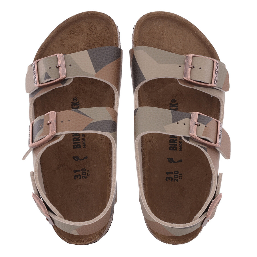 Birkenstock Girls Geo Camo Milano Birko-Flor Camouflage-Pattern Sandals ...