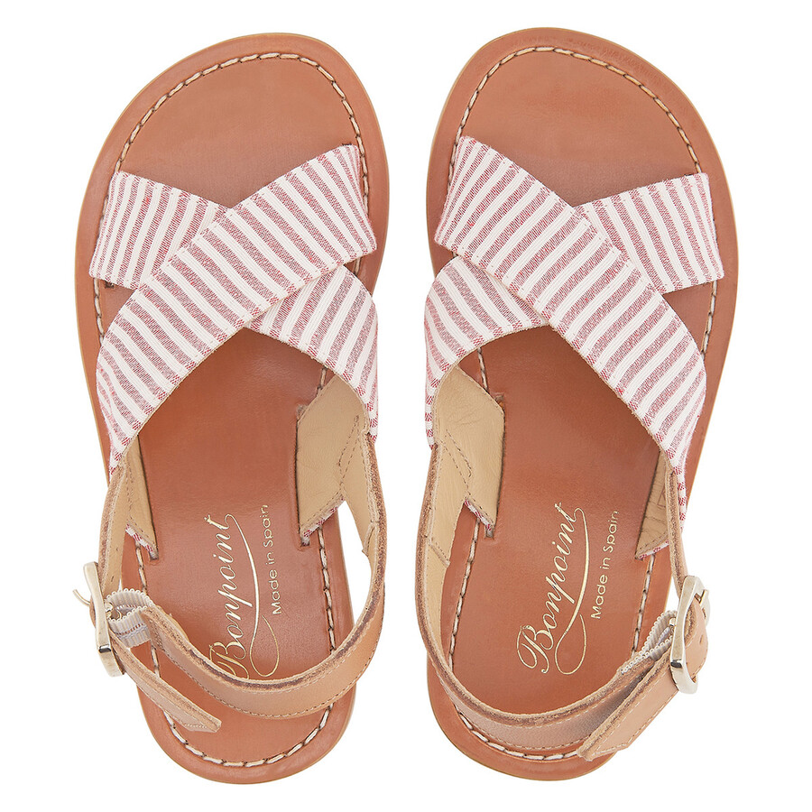 Bonpoint Girls Rouge Striped Strappy Sandals, Brand Size 33 (1.5 Little ...