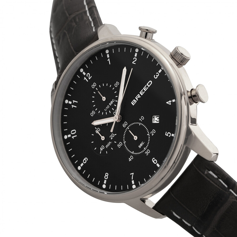 Breed Holden Chronograph Black Dial Black Leather Men's Watch 7804 ...