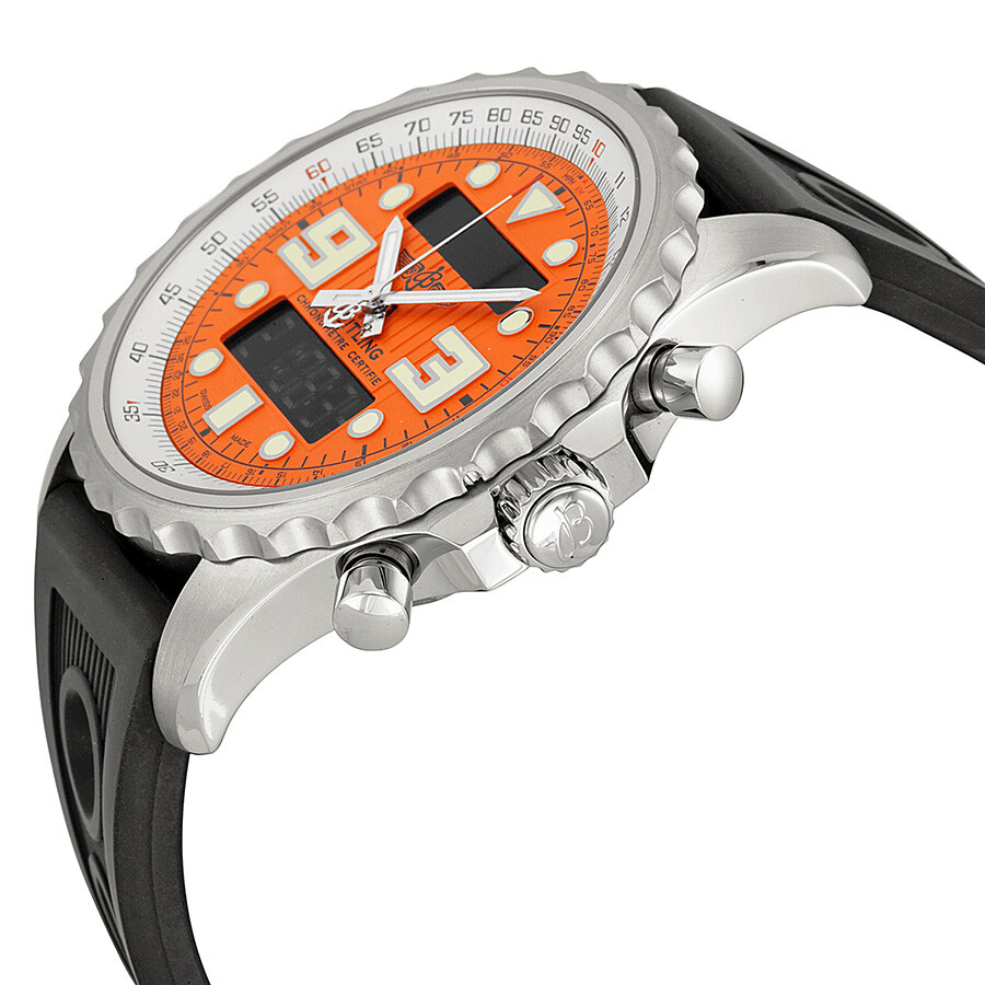 Breitling Chronospace Orange Dial Black Rubber Men's Watch A7836534 ...