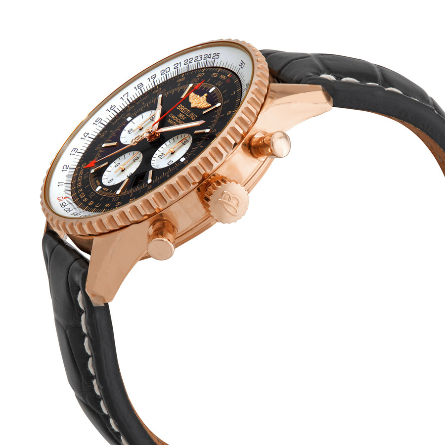 Breitling Navitimer GMT Black Dial 18k Rose Gold Men's Watch RB044121 ...