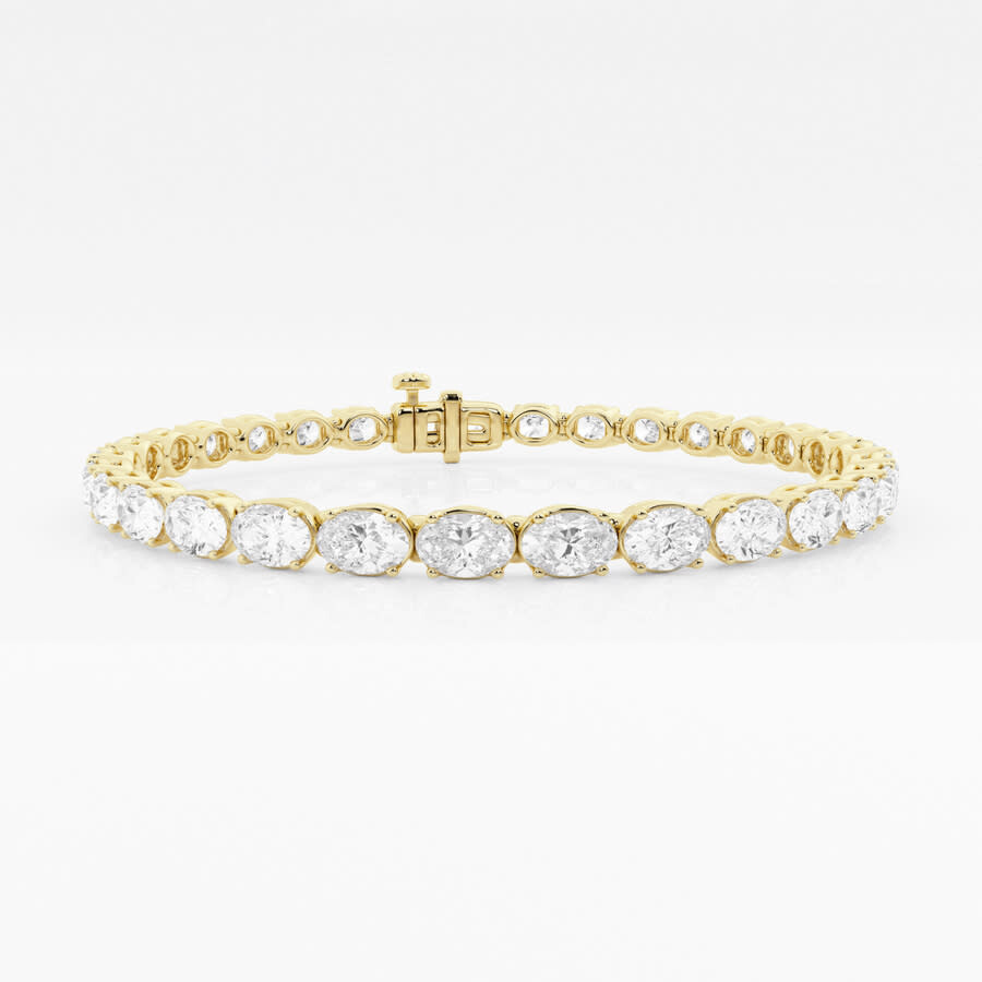 Brilliant Diamond 14K Yellow Gold 9 CTTW Oval-Cut LAB GROWN Diamond East-West Tennis Bracelet 7 ...