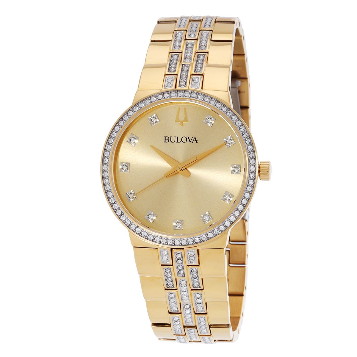 Bulova Crystal Quartz Champagne Dial Men's Watch and Cross Pendant ...